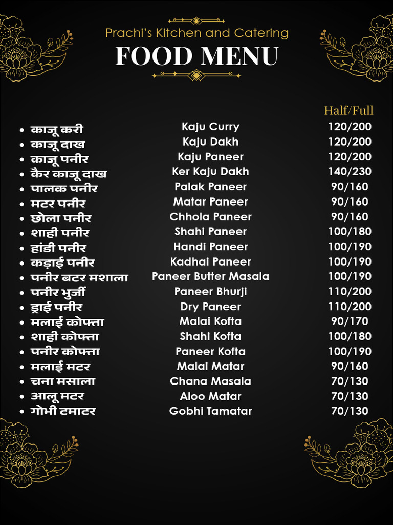 Prachi's Kitchen Menu | PDF