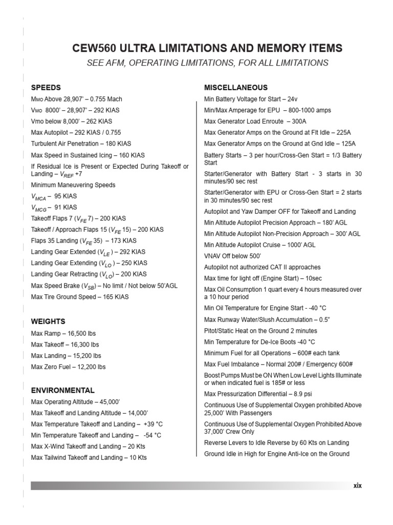 LOFT CE560 ULTRA Memory Limitations | PDF | Takeoff | Aerospace Engineering