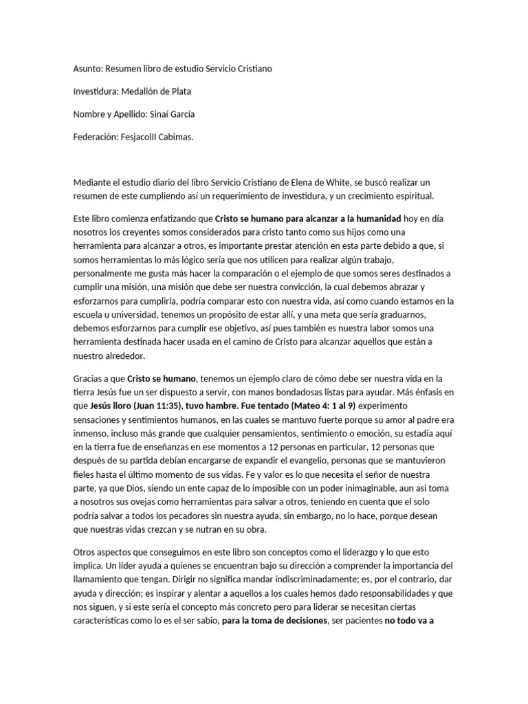 Resumen Servicio Cristiano | PDF | Cristo (título)