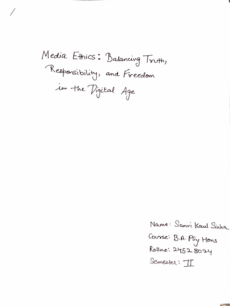 Media Ethics Assignment | PDF