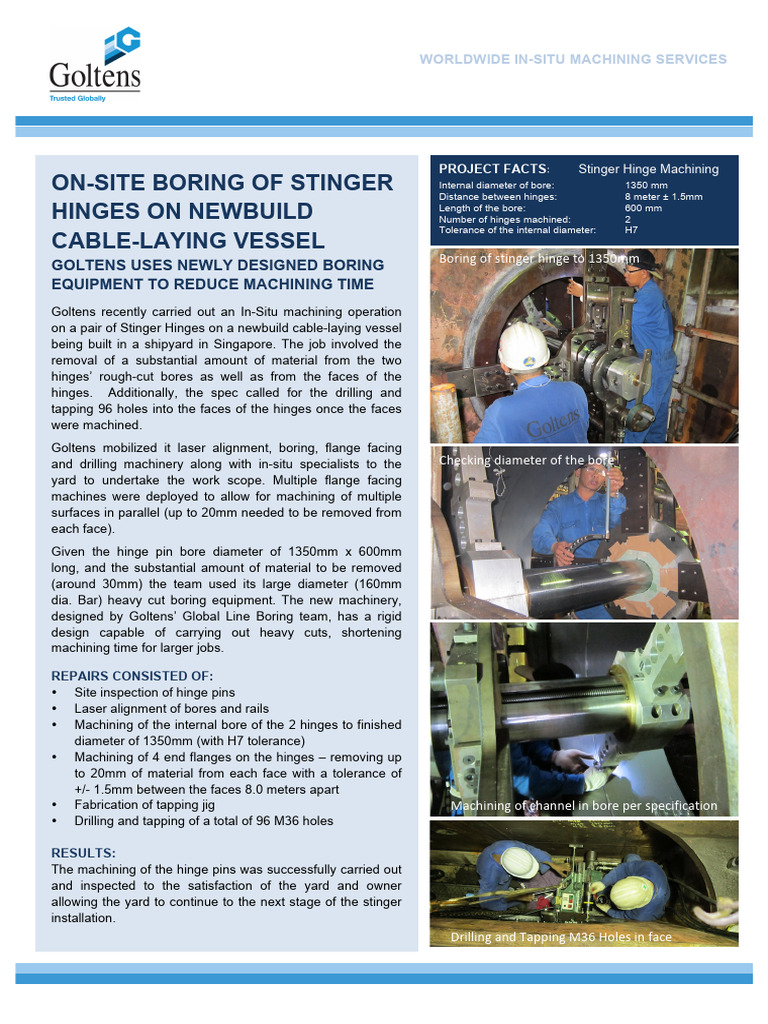 In Situ Boring of Stinger Hinges On New Build Pipe Layer Singapore ...