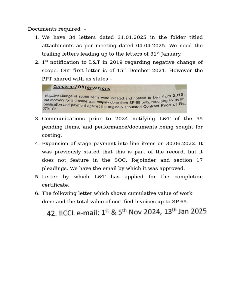 Required Documents for L&T Project | PDF