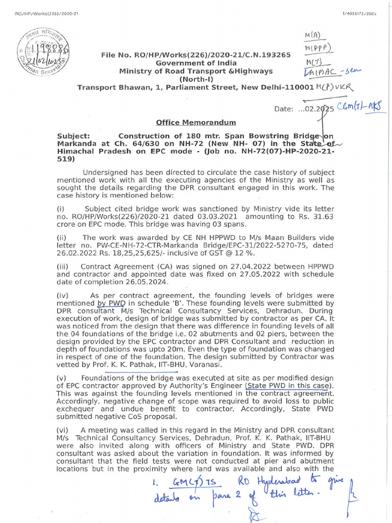 MoRTH Letter Dated 21.02.2025 | PDF