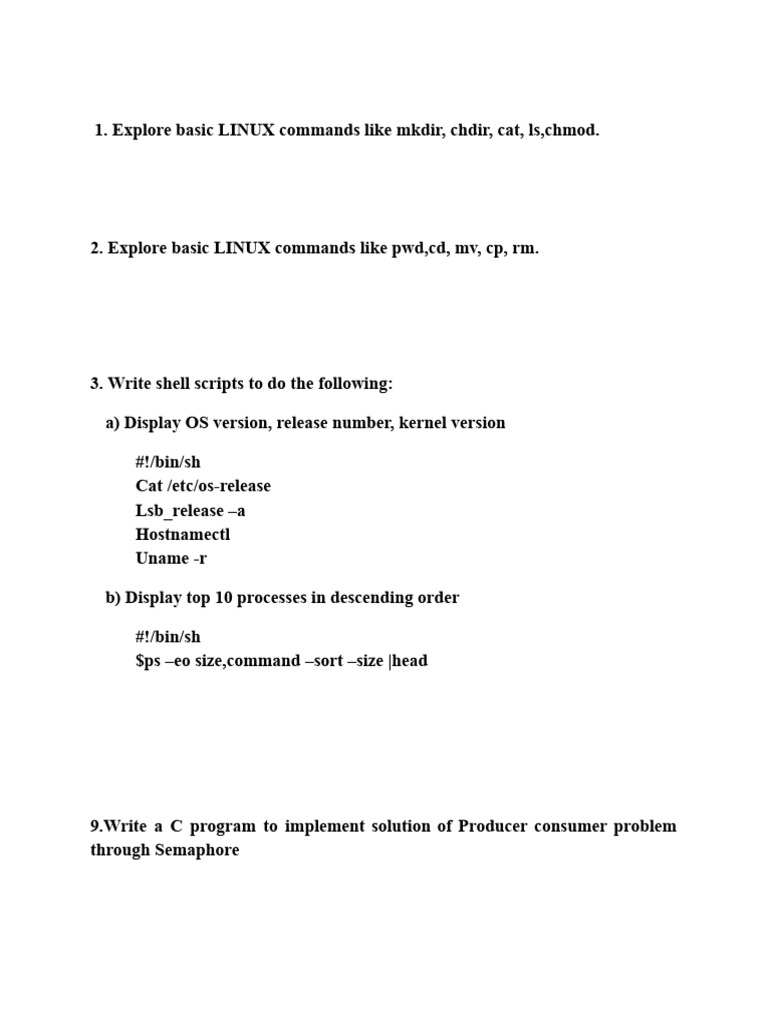 OS Practical Examination Experiment List | PDF