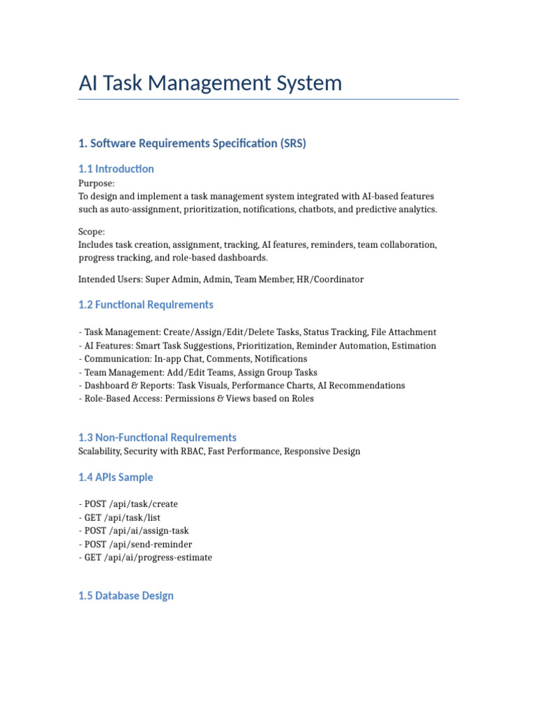 AI Task Management SRS Wireframe | PDF | Computing | Software Engineering