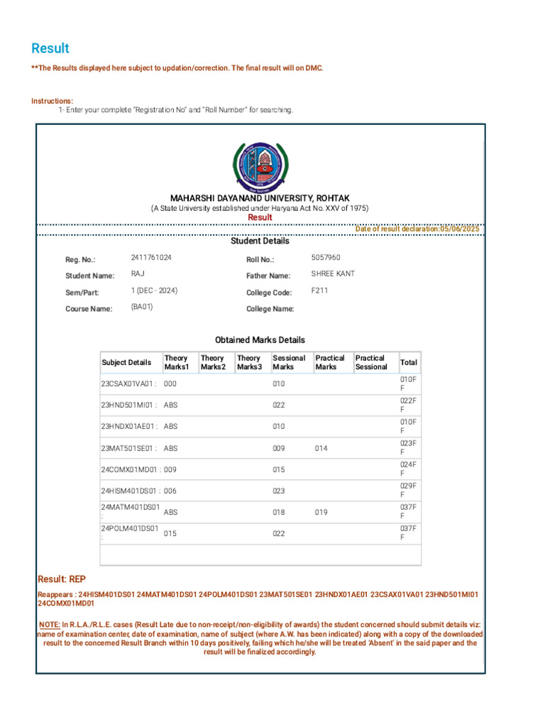 Raj Result | PDF