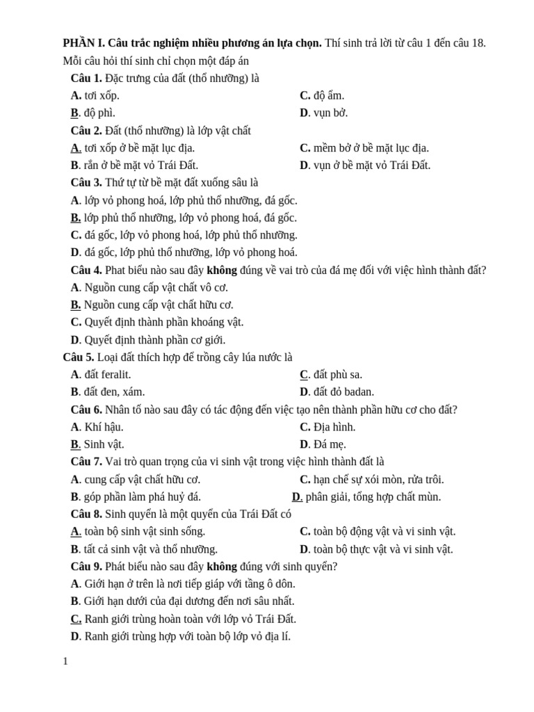 Vlang Đáp Án - Câu Hỏi Ôn Tập Ck1 Lớp 10 | PDF