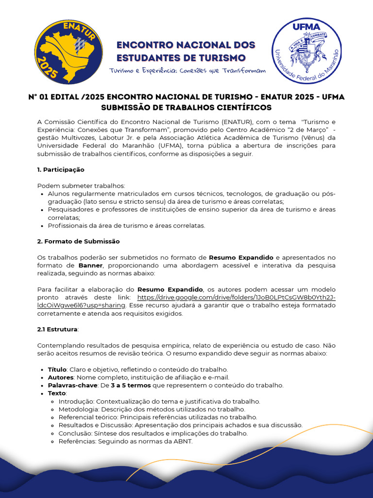 Submissão de Trabalhos - Enatur | PDF | Turismo | Formação universitária