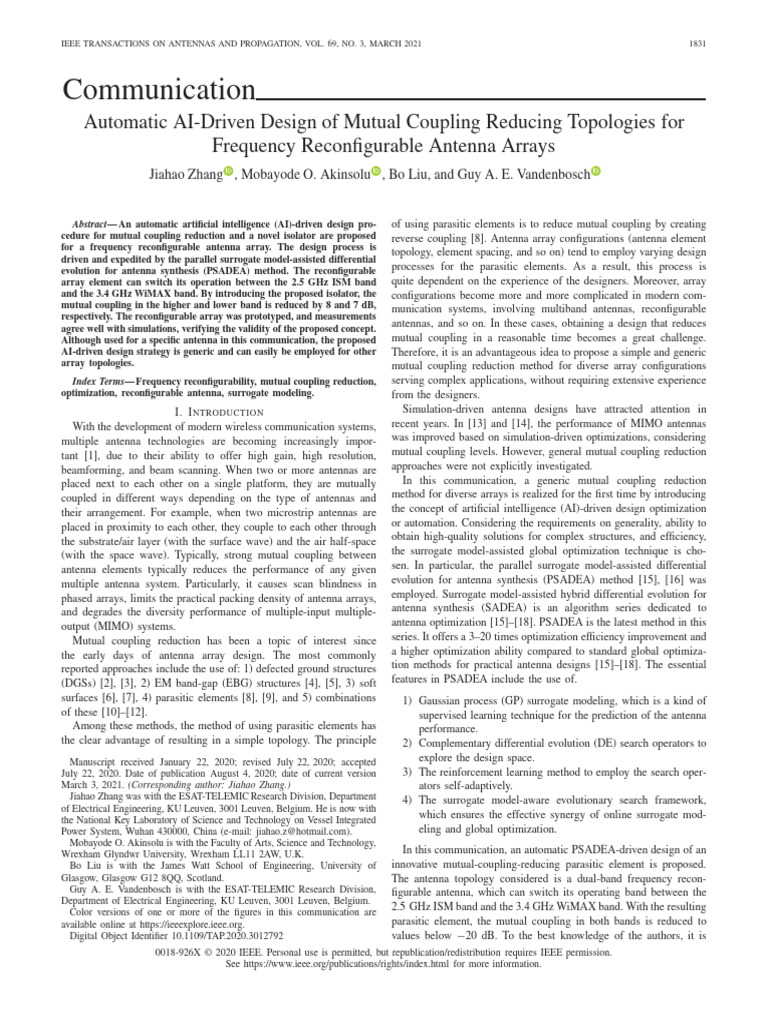 Automatic AI-Driven Design of Mutual Coupling Reducing Topologies For Frequency Reconfigurable ...