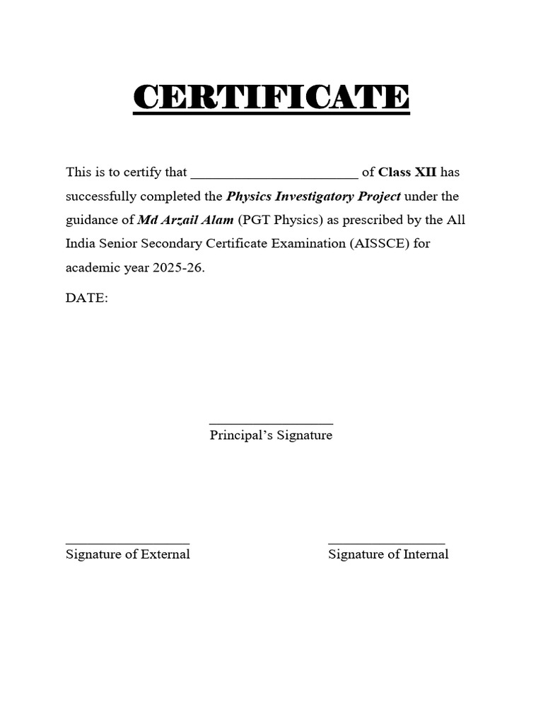 Physics Certificate | PDF