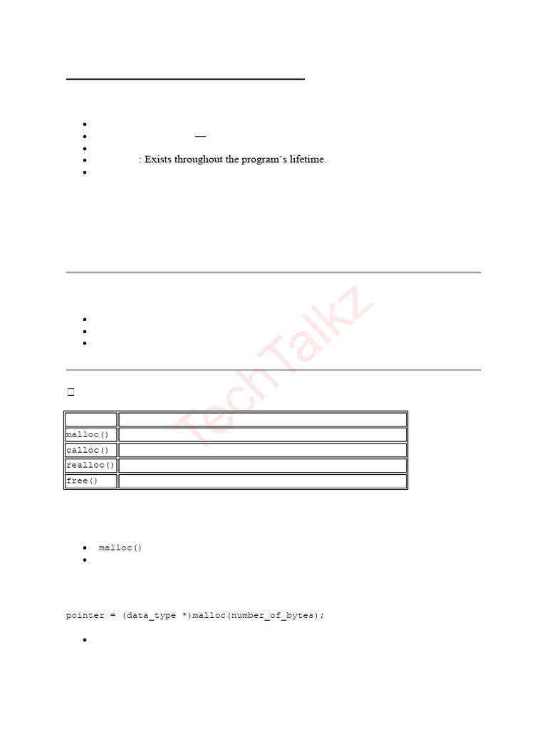 Dynamic Memory Allocation In C Pdf Pointer Computer Programming Software Development