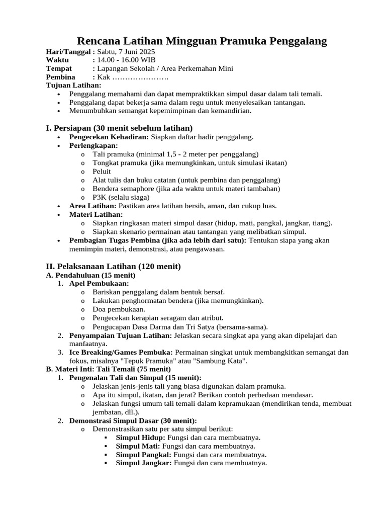 Rencana Latihan Mingguan Pramuka Penggalang | PDF
