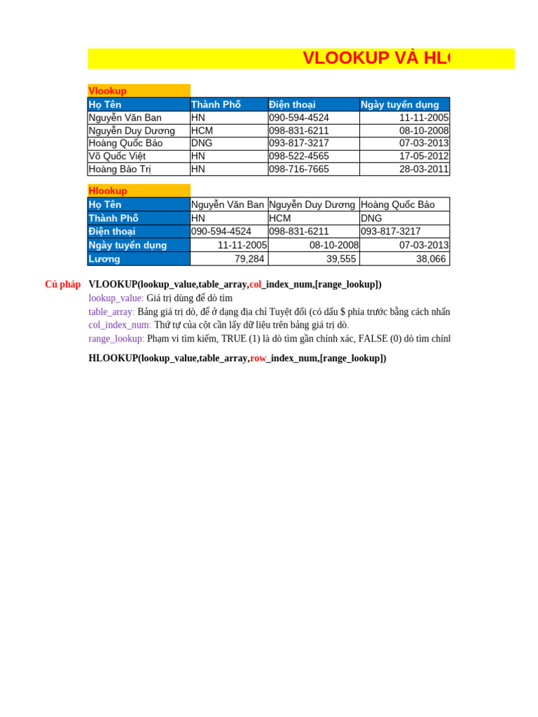 Ham Vlookup Va Hlookup Bai Tap_4 | PDF