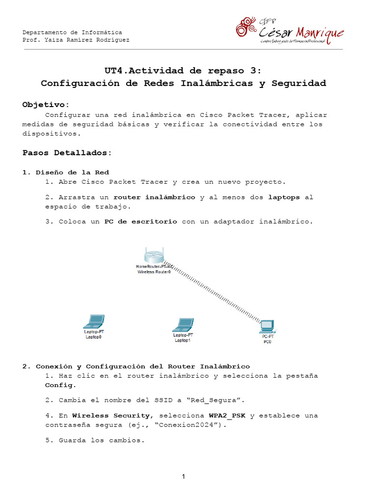 UT4. Actividad de Repaso 3. Configuración de Redes Inalámbricas y Seguridad | PDF | Enrutador ...