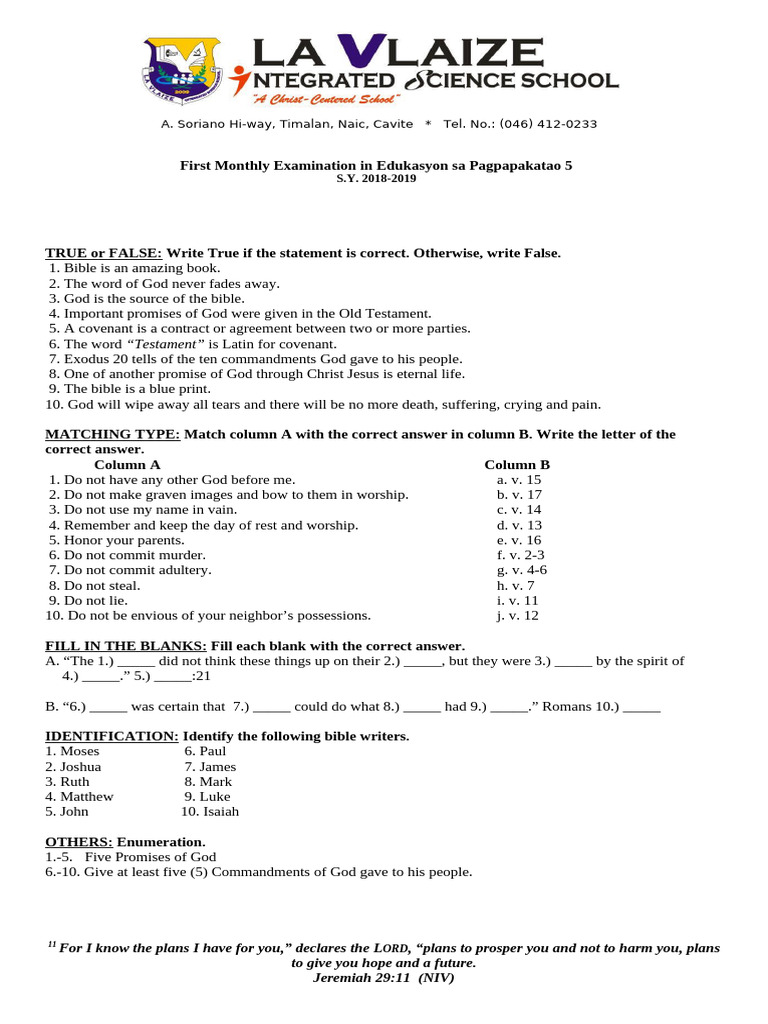 1st Monthly EsP 5 | PDF | Ten Commandments | Bible
