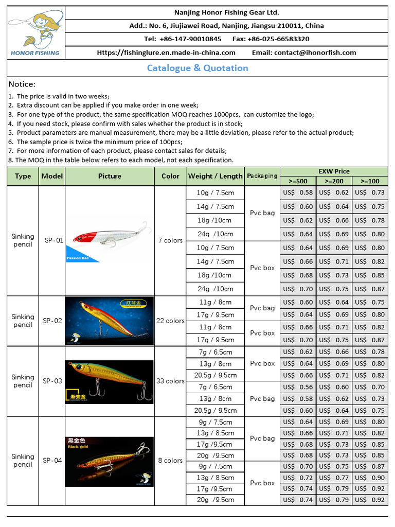 Catalog & Quotation of Fishing Lures 2023-04 | PDF