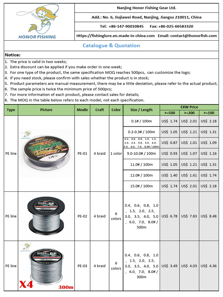 Catalog & Quotation of Fishing Line 2023-05 | PDF