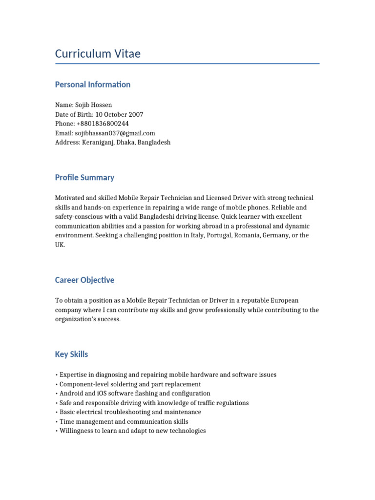 Sojib Hossen Professional CV | PDF