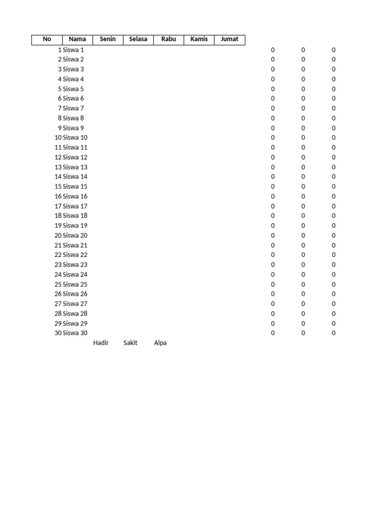 Format Absensi Siswa SMA Rekap | PDF