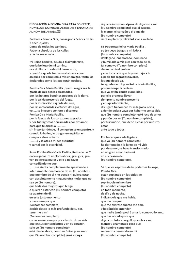 ???oración A Pomba Gira para Someter | PDF | Amor