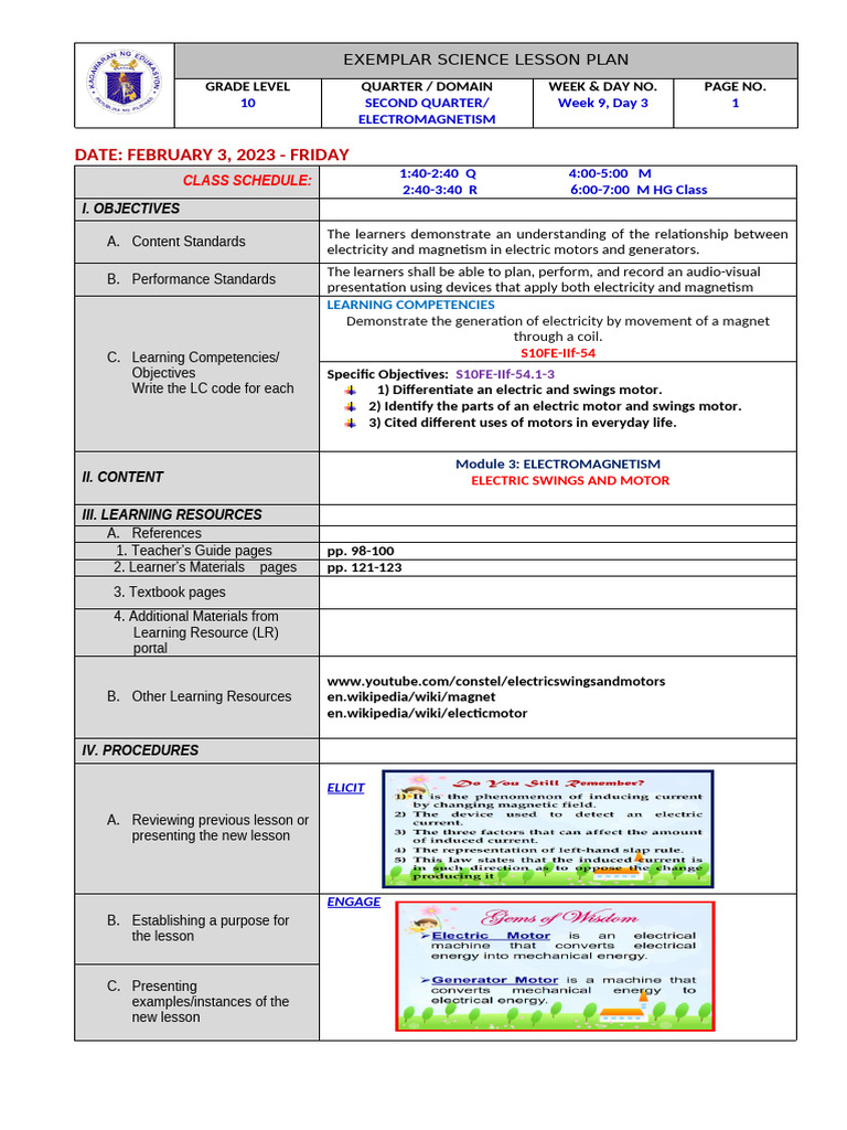 Grade 10 Electromagnetism Lesson Plan | PDF | Teaching | Education Theory