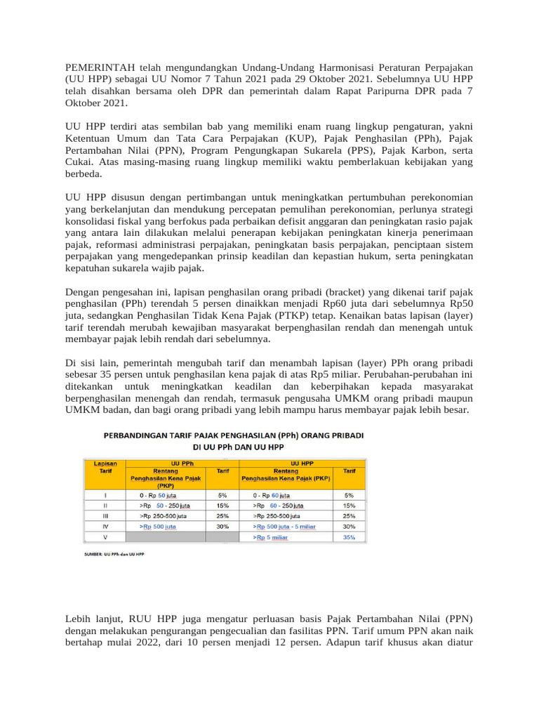 Perubahan Kebijakan PPN Dan PPH Dalam UU HPP | PDF