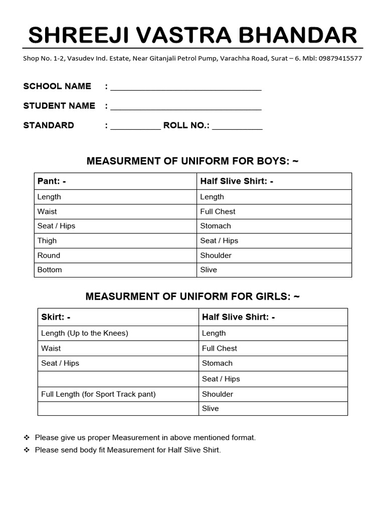 Format For Measurement of Uniform (2) - 1 | PDF
