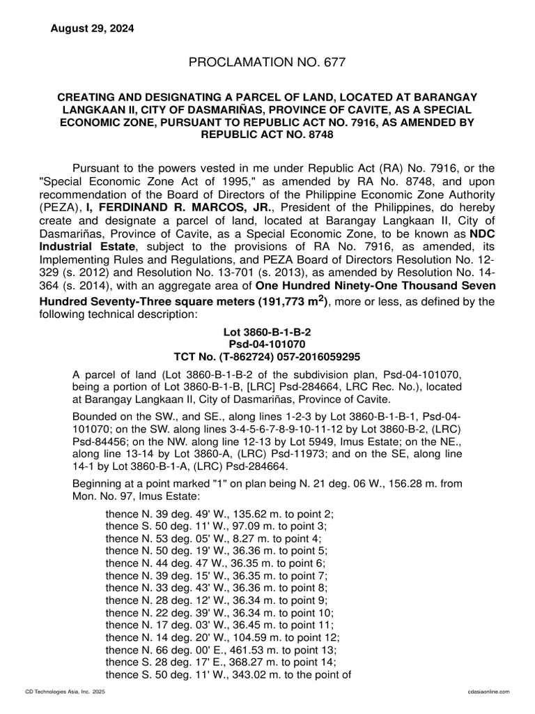 Proclamation No. 677: Industrial Estate, Subject To The Provisions of ...