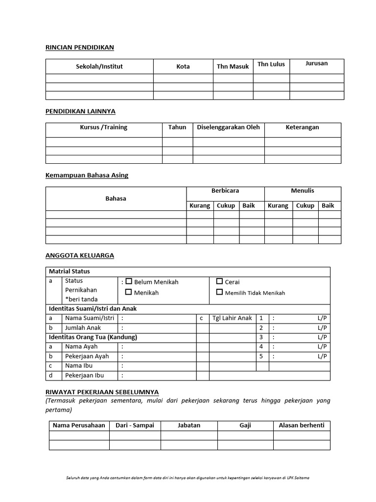 Print Copy Data Diri Calon Karyawan | PDF