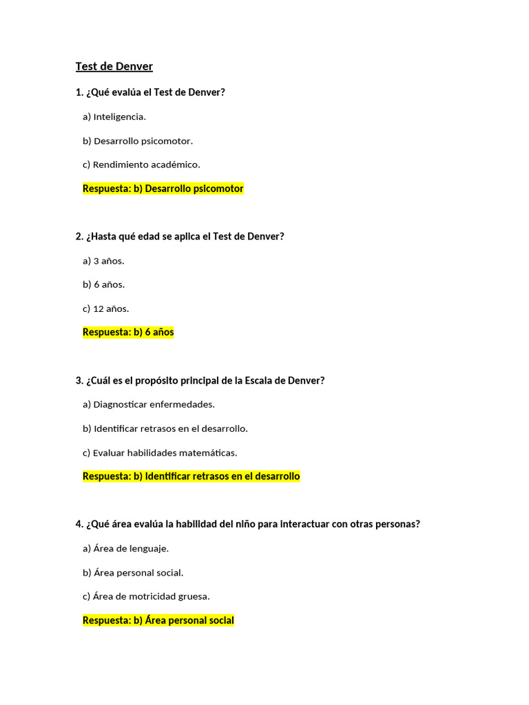 Test de Denver: Evaluación del Desarrollo Infantil | PDF | Diagnostico ...