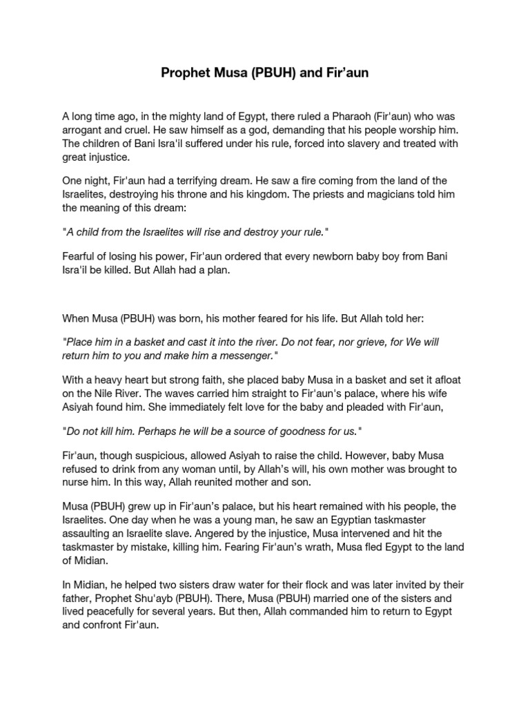 Prophet Musa (PBUH) and Fir’aun Storytelling | PDF | Moses In Islam