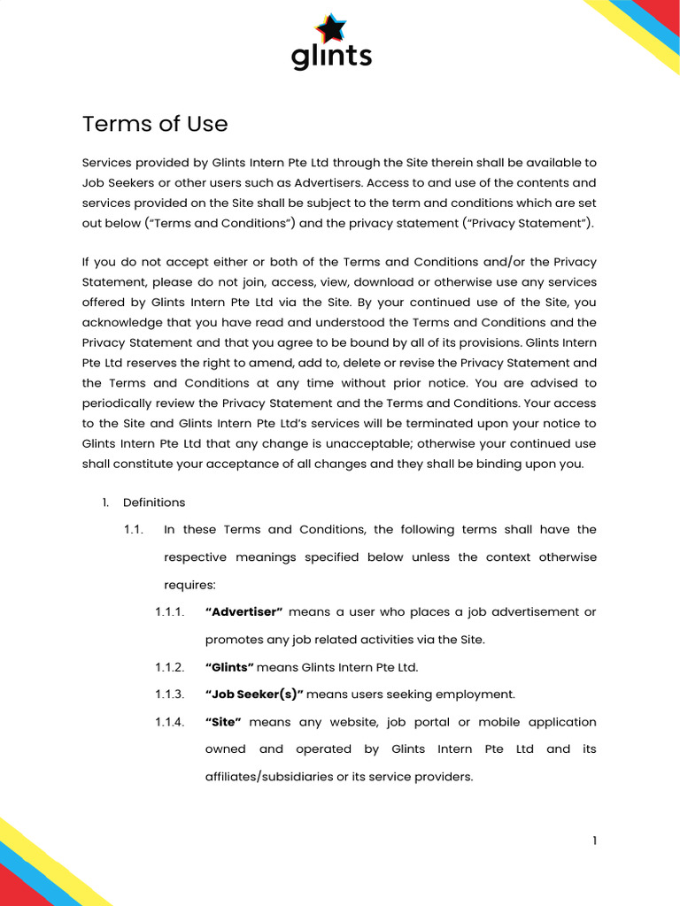 Glints Terms and Conditions | PDF | Indemnity | Common Law
