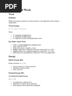 Work and Energy - Formula Sheet | PDF | Force | Potential Energy