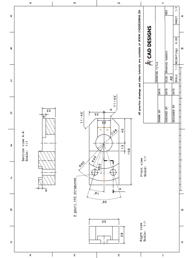 Mechanical Practice Drawing Sheets For AutoCAD CATIA NX SOLIDWORKS and ProE WWW - Caddesigns.in ...