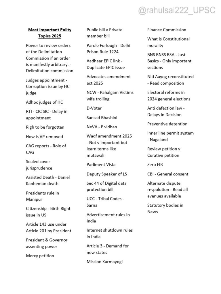 Important 2025 Topics For Polity - Must Prepare | PDF | Justice | Crime ...
