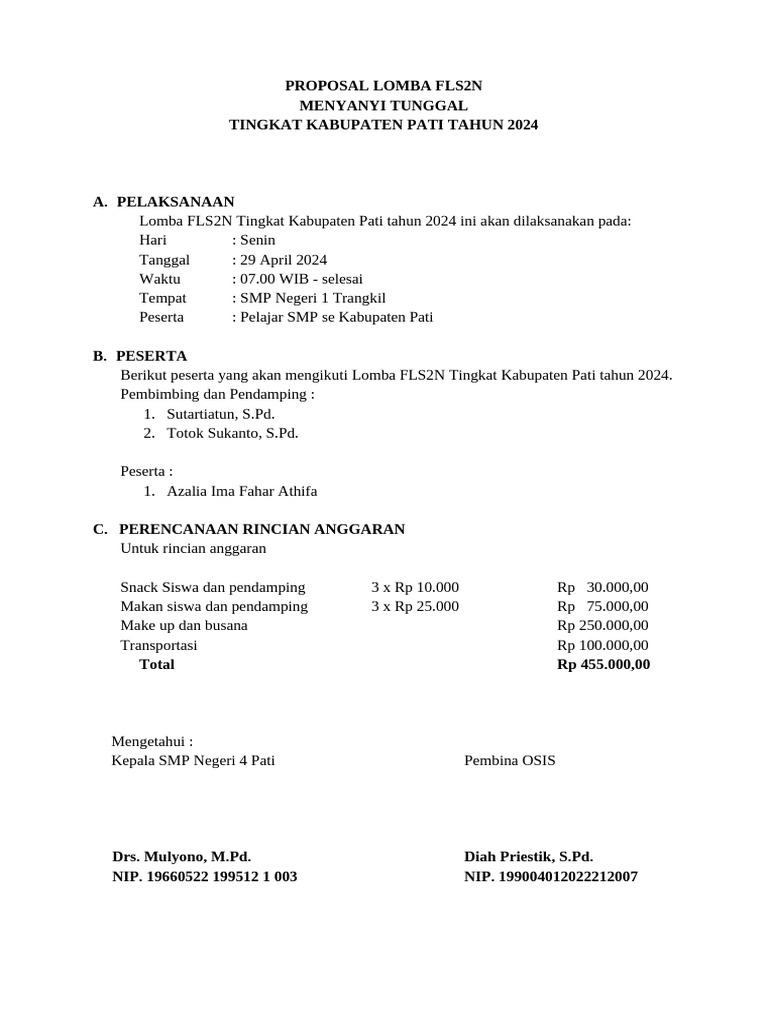 Proposal Lomba Fls2n Menyanyi Ifa 2024 | PDF