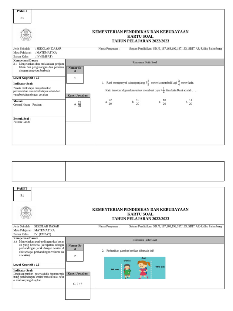 Kartu Soal Mtk 2025 | PDF