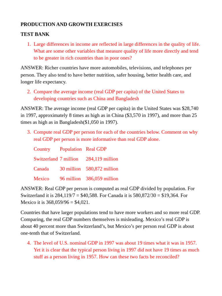Production and Growth Exercises | PDF | Economic Growth | Production Function