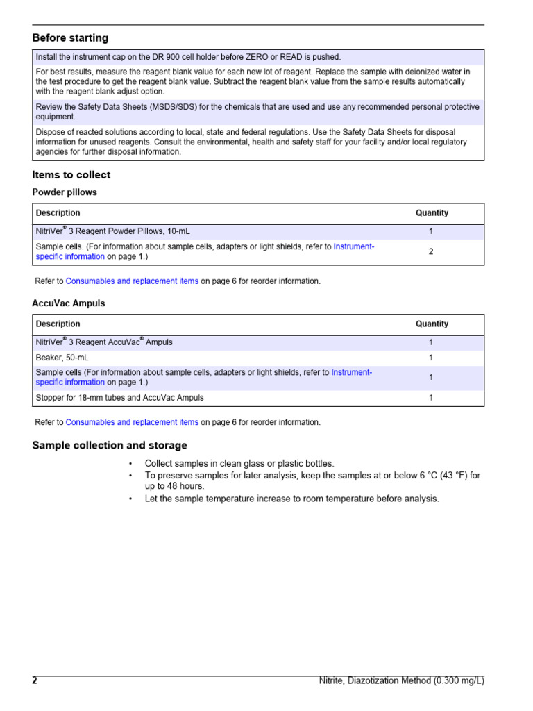 Nitrite Testing Procedure and Safety Guide | PDF