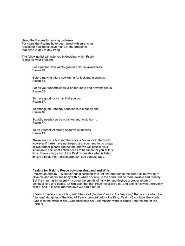 Psalms for Everyday Problem Solving | PDF | Religious Belief And Doctrine