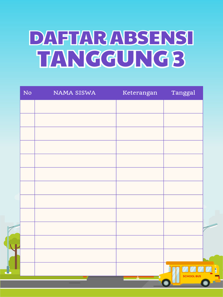 Ungu Ilustrasi Sekolah Daftar Absensi Dokumen A4 | PDF