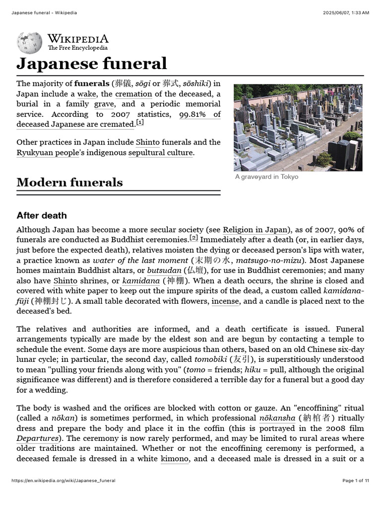 Japanese Funeral - Wikipedia | PDF | Cultural Aspects Of Death | Rituals