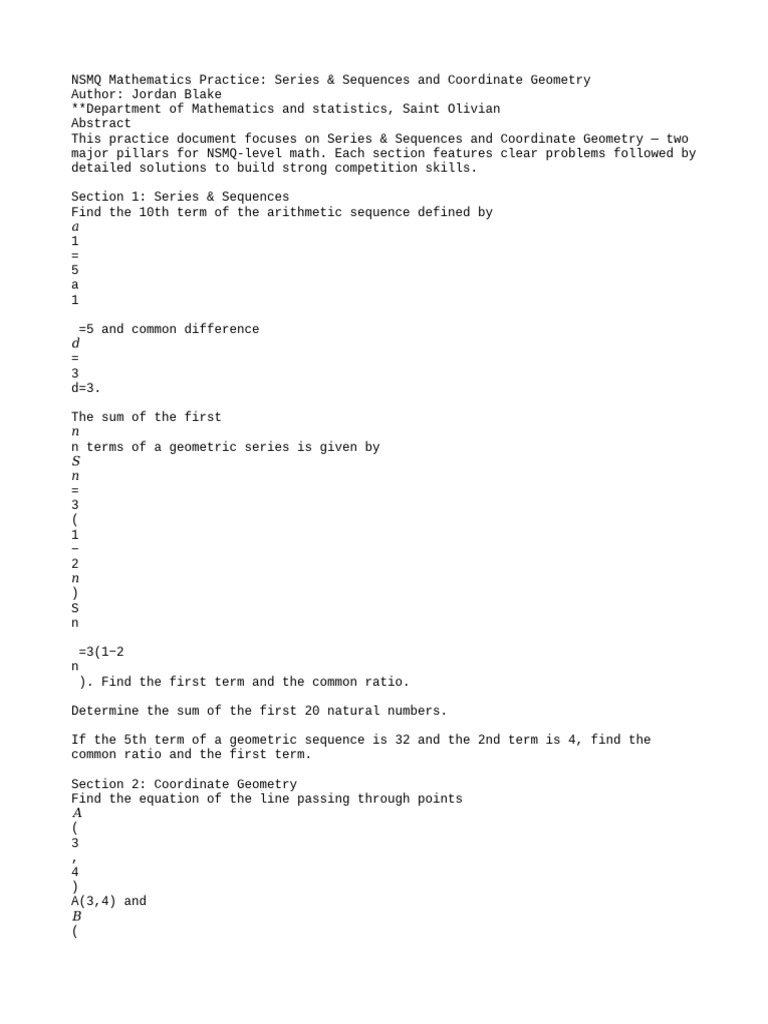 NSMQ Mathematics Practice Series & Sequances | PDF | Mathematics | Geometry