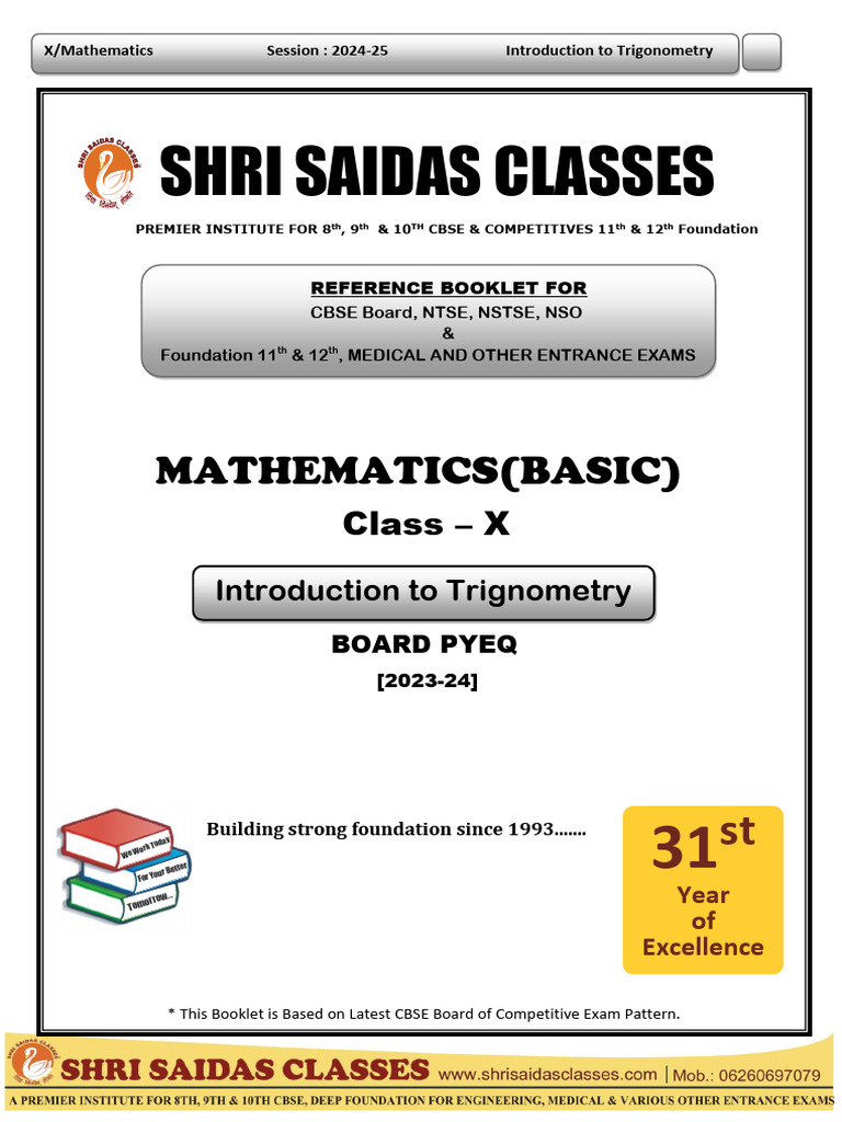 10Th Maths Basic Ch-8 Introduction To Trigonometry Board PYEQ 2023-24 ...