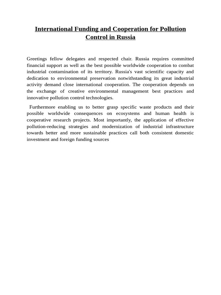 International Funding and Cooperation For Pollution Control in Russia | PDF