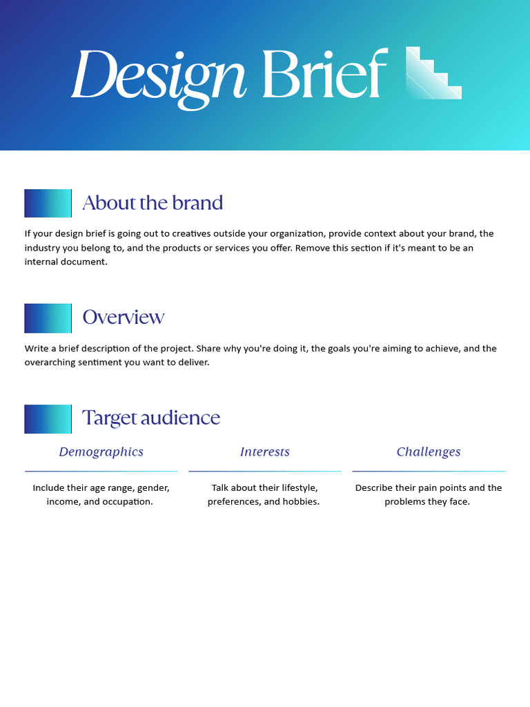 Design Brief Doc in Blue White Black Professional Gradients Style PDF | PDF
