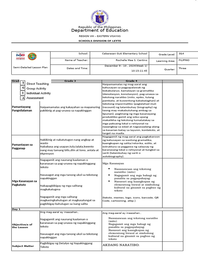q3w1 Filipino 3&4mg-Dlp | PDF