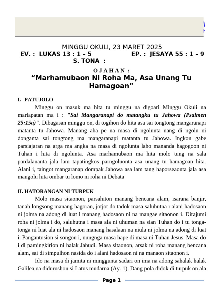 Renungan Minggu Okuli: Panggilan untuk Bertobat | PDF