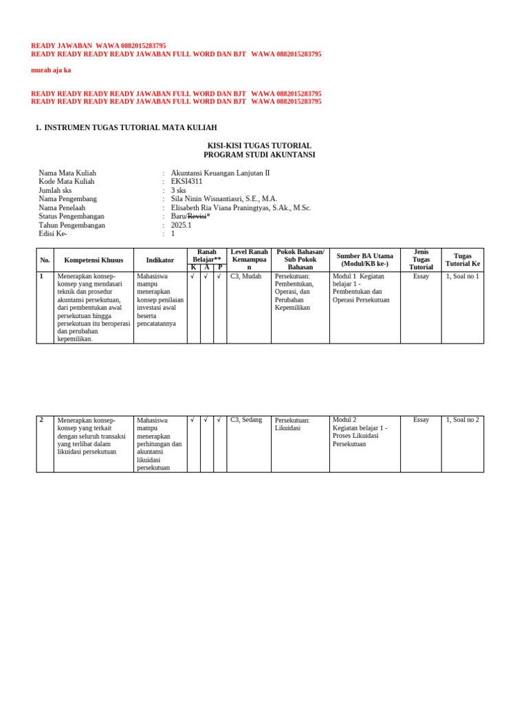 Ready Jawaban Wawa 0882015283795 Akl Ii - Tugas 3 - 2025.1 | PDF