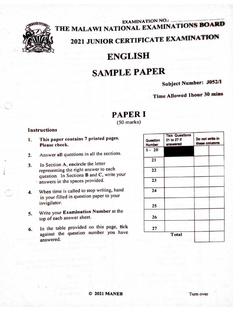 English PP 1 Sample JCE | PDF